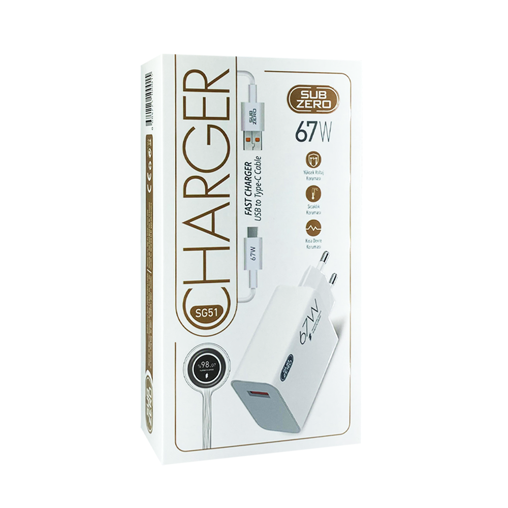 Toptan - Subzero Sg51 Type-c Turbo Super Fast Ev Şarj | 67W |Salise Gösterir